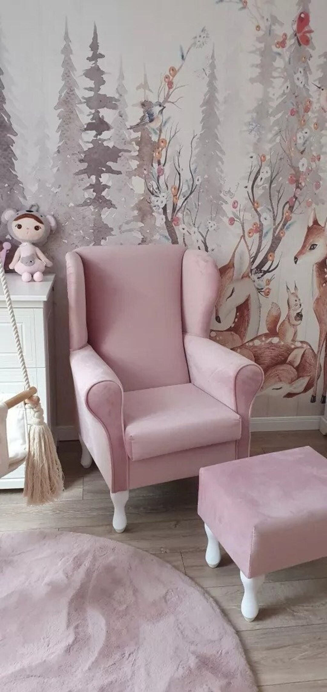 Pink Wingback Armchair + FOOTSTOOL/ Nursing Chair // Schaukelstuhl ...