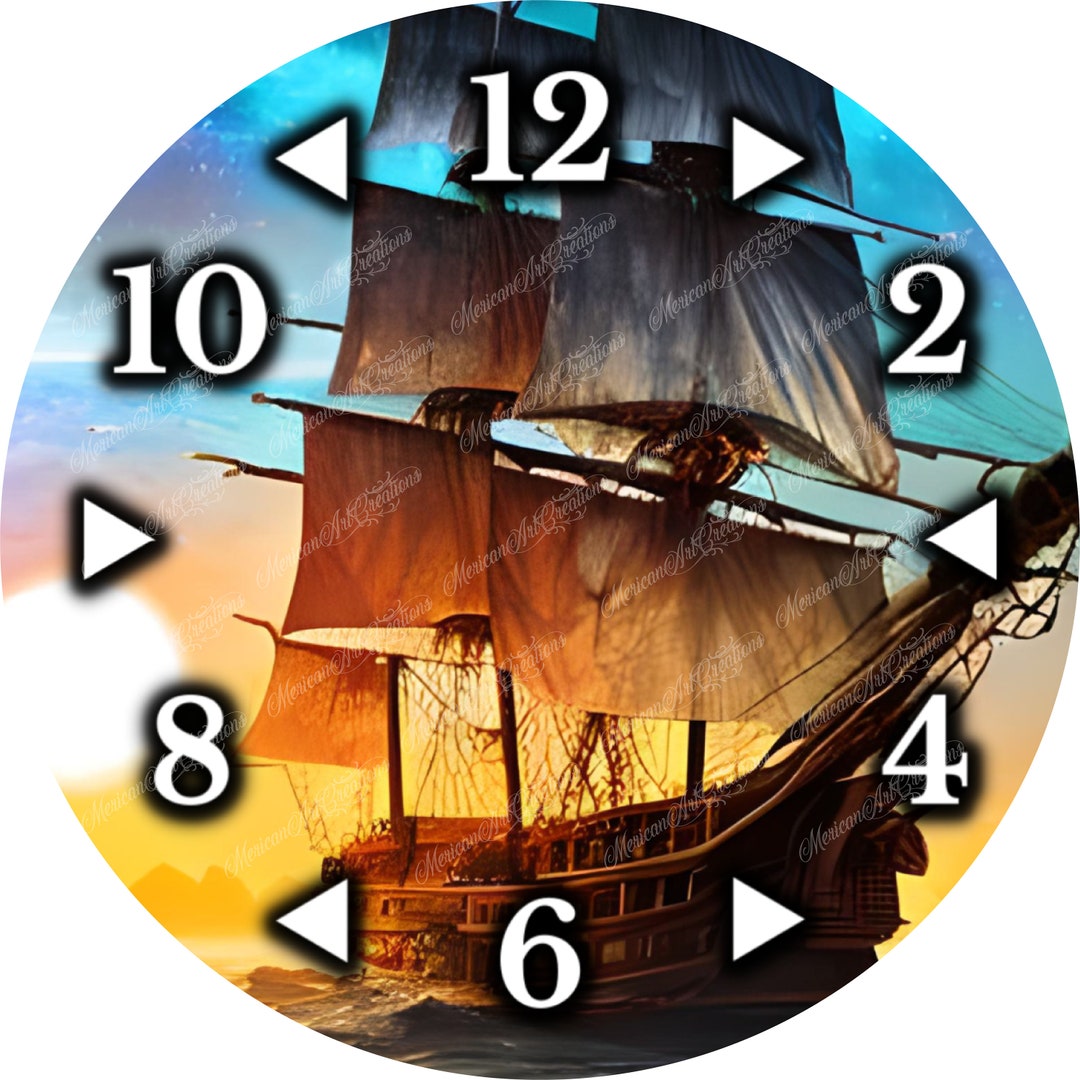 11 .75" Clock Digital Files for Sublimation Pirate Ship Sunrise With ...