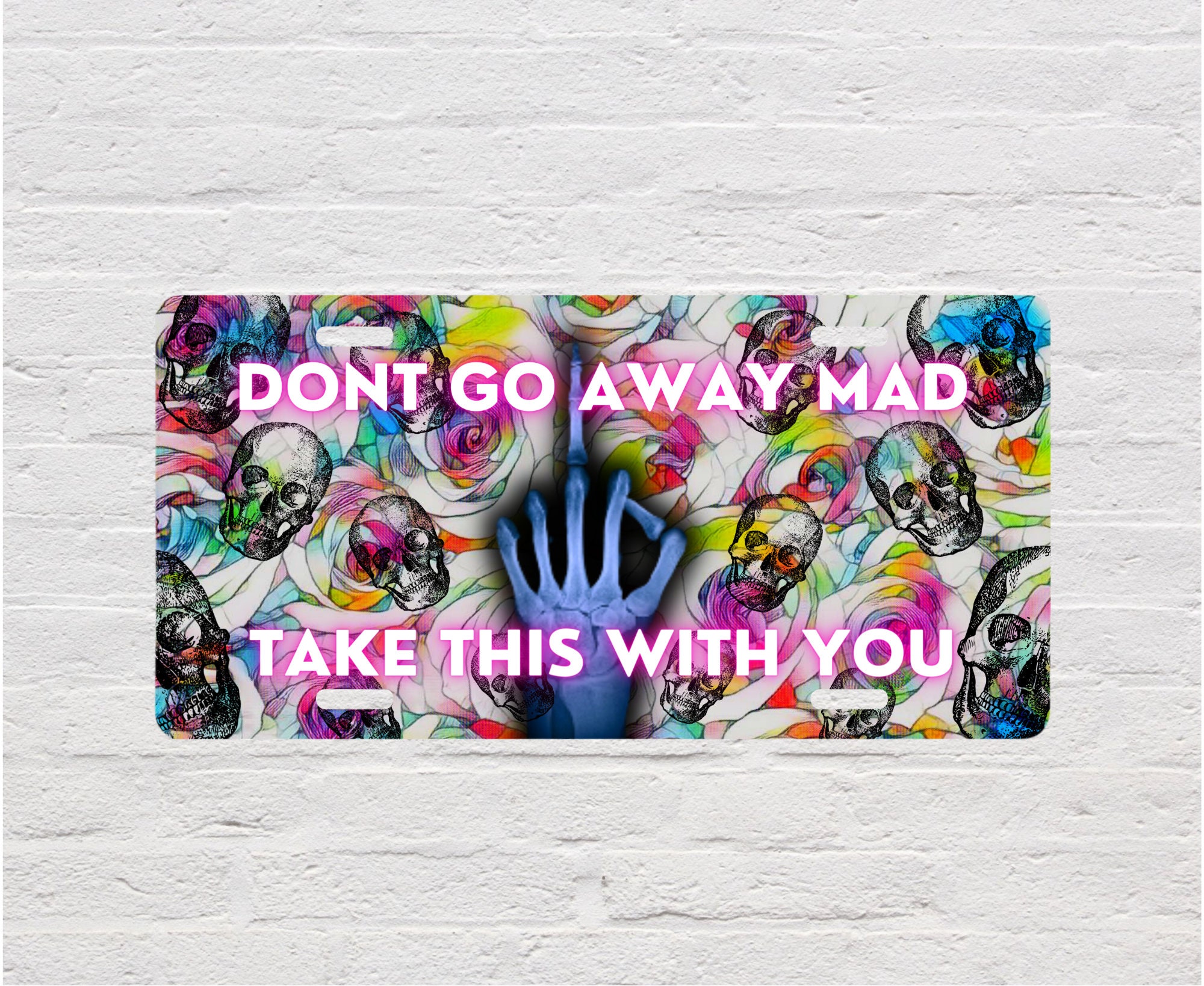 12.25" X 6.25" License Plate Digital Files Neon Roses Skulls Middle ...