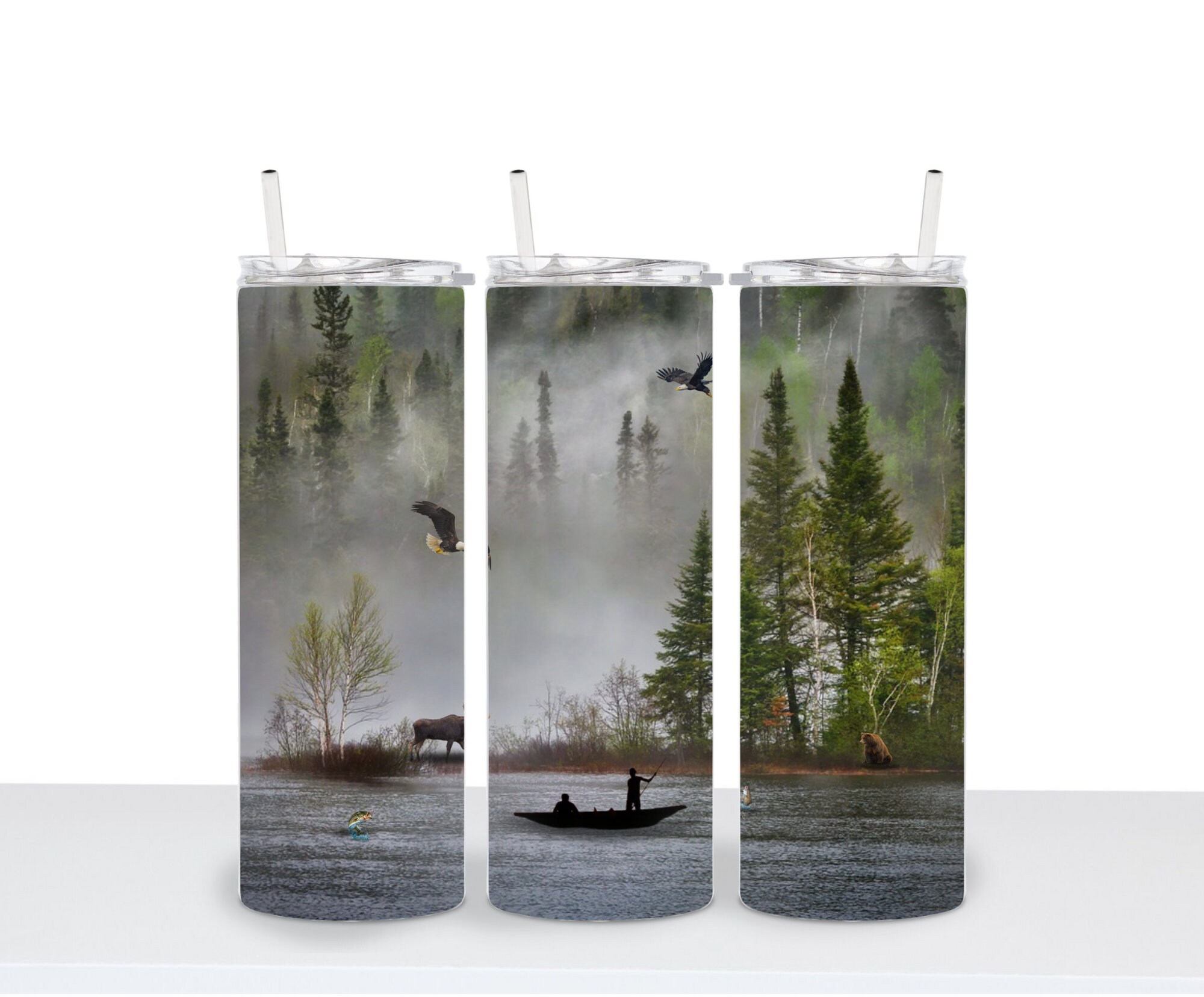 20 Oz Straight Digital Files for Sublimation Wildlife Fishing Bear ...