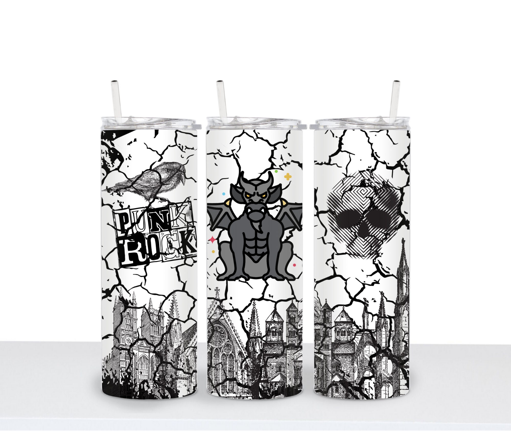 20 Oz Straight Digital Files for Sublimation Gothic Skull Gargoyle Punk ...