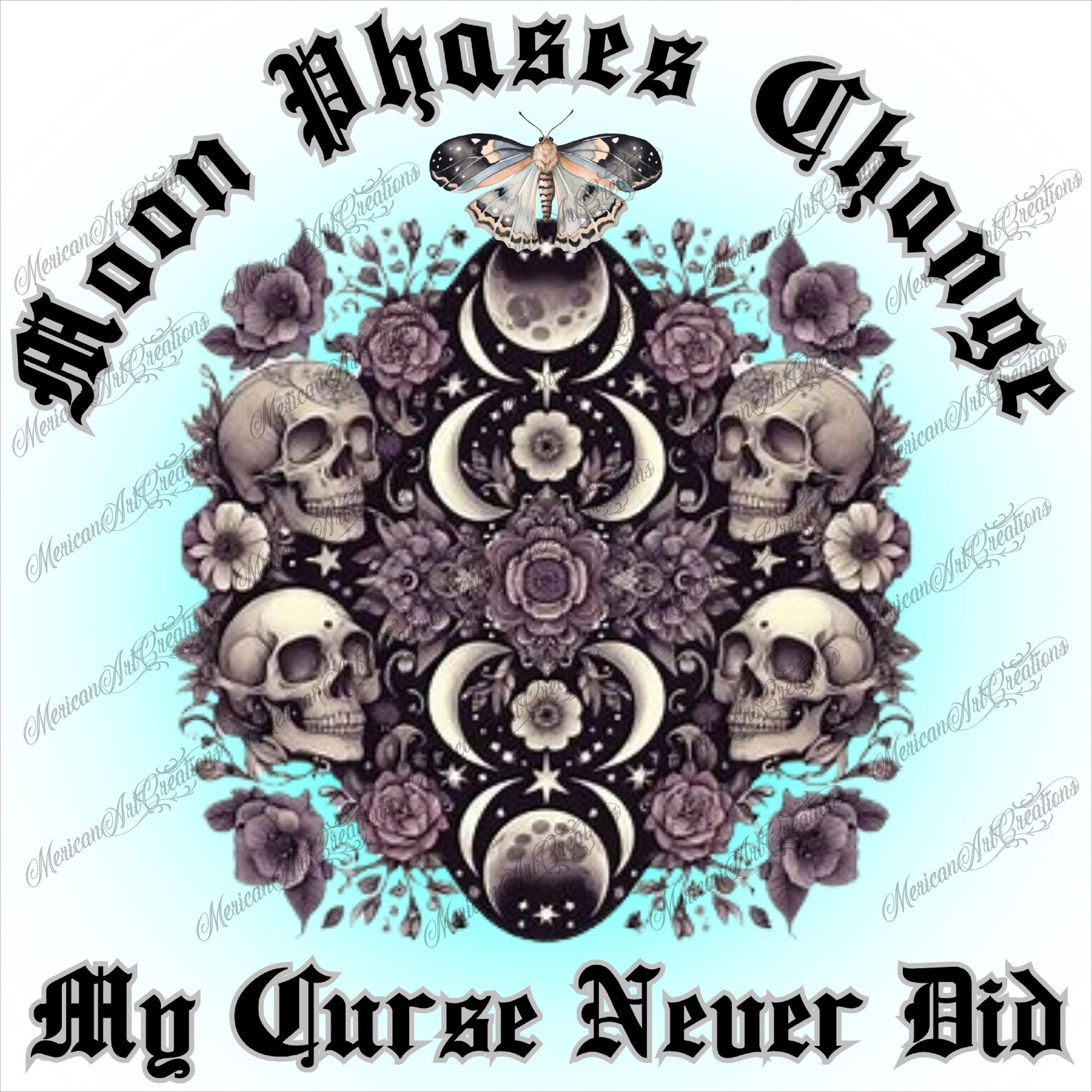 Moon Phases Change – Gothic Skull Moon Floral | 11x11 Digital File for ...