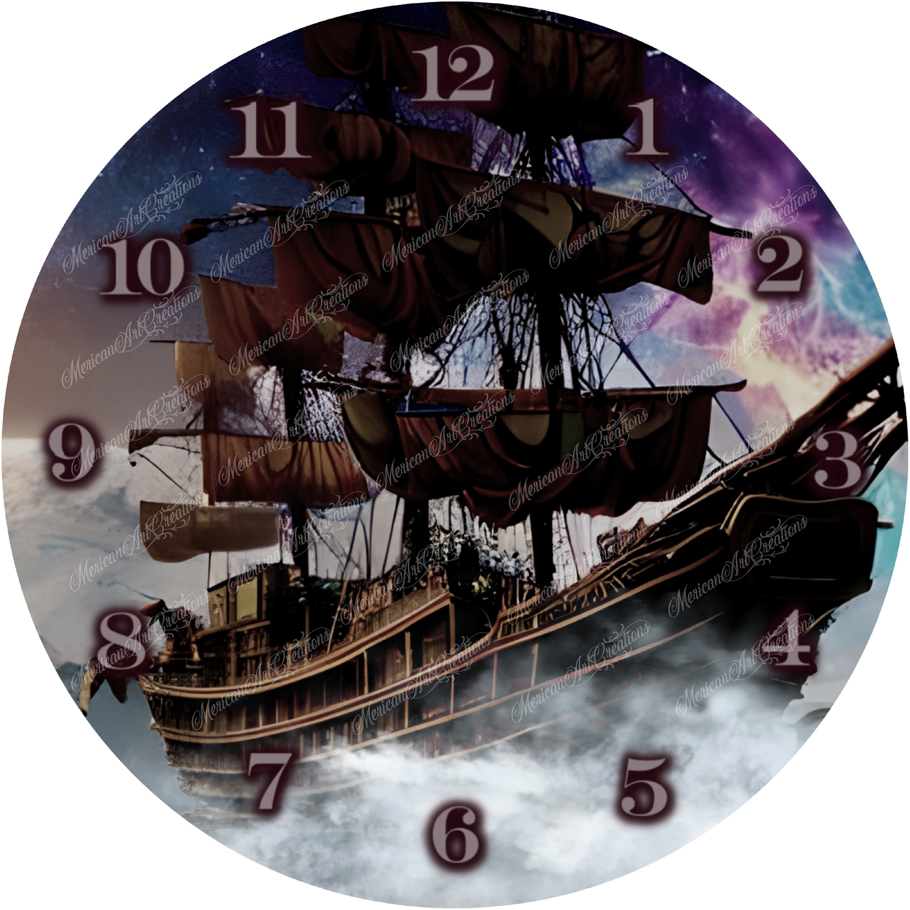 11 .75" Clock Digital Files for Sublimation Pirate Ship Night Sky in ...