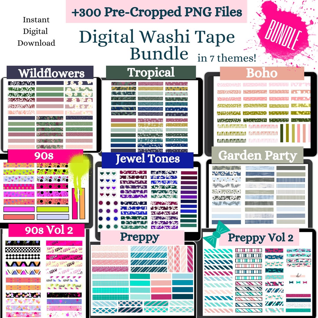 Washi Tape Digital Sticker Bundle VOL 1&2 | Pre-cropped Pngs ...