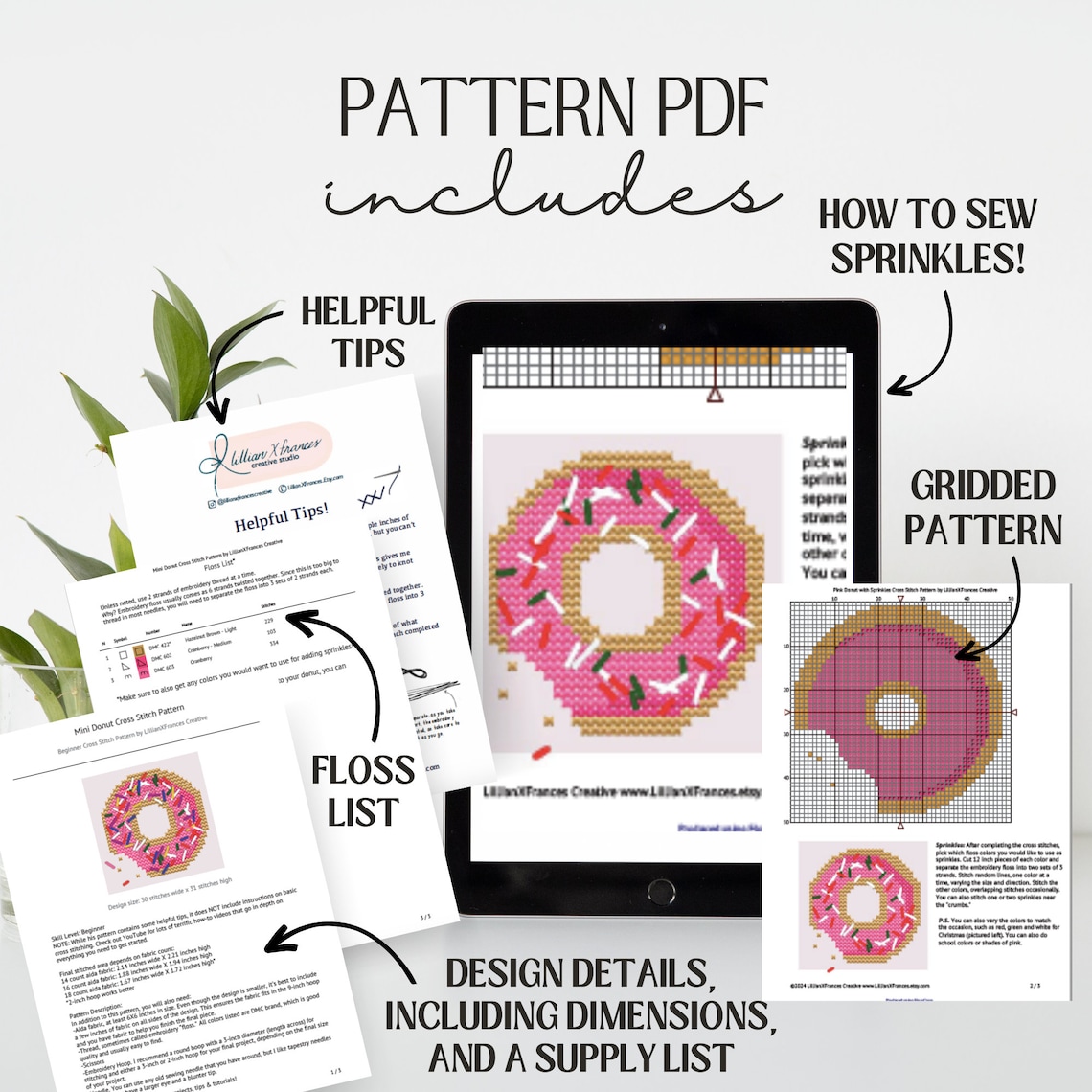 Pink Donut Cross Stitch Pattern Pdf, Mini Counted Cross Stitch Art ...