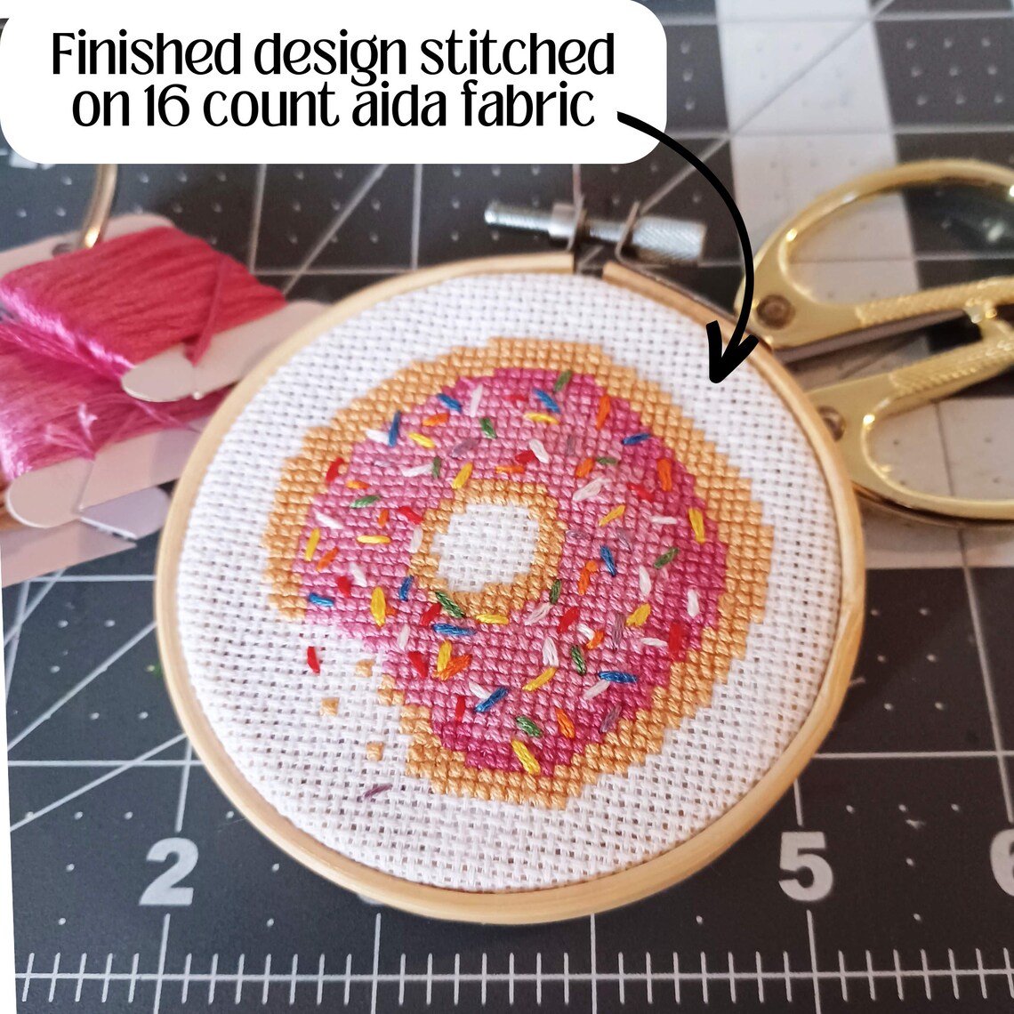Pink Donut Cross Stitch Pattern Pdf, Mini Counted Cross Stitch Art ...