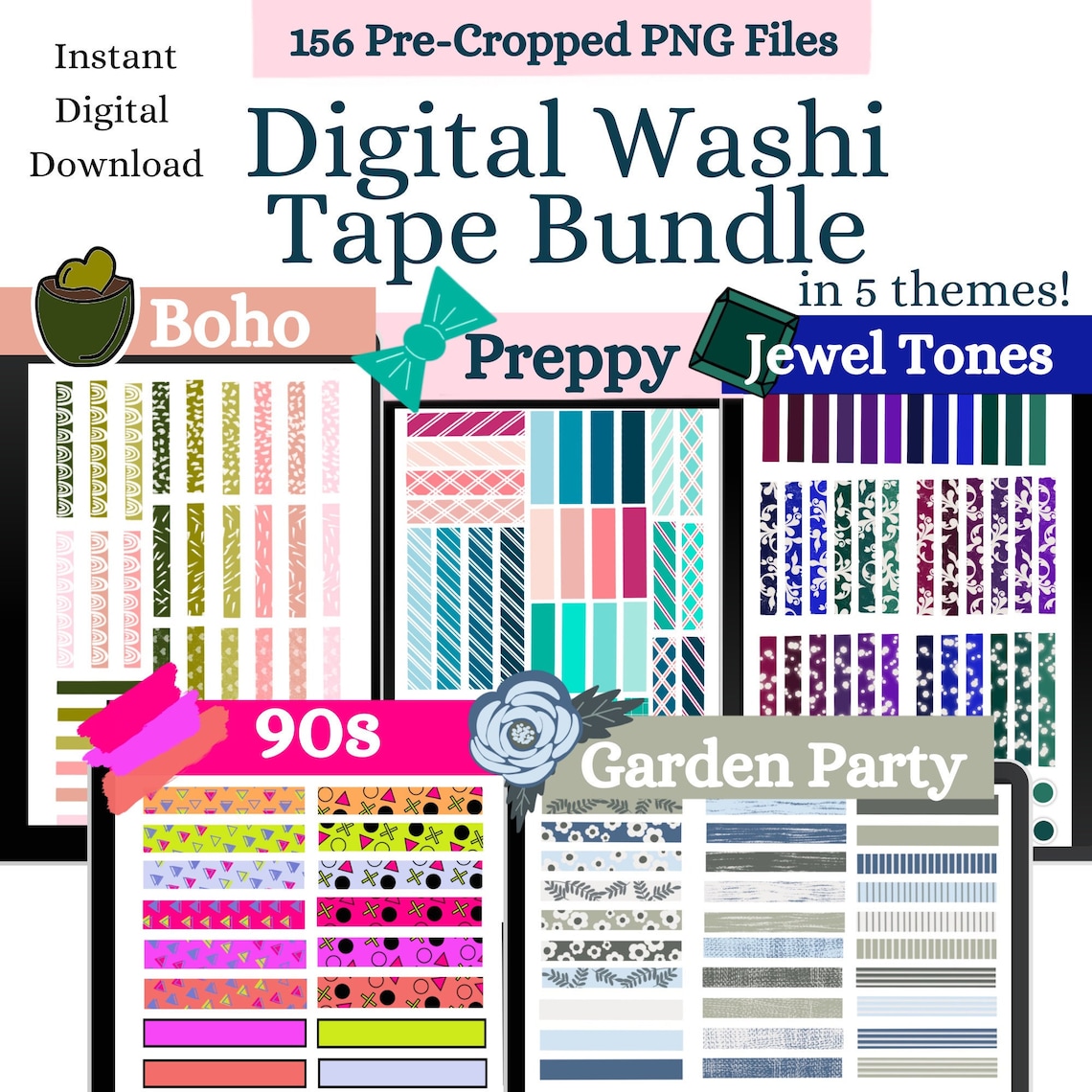Digital Washi Tape Digital Sticker Bundle Pre-cropped PNG - Etsy