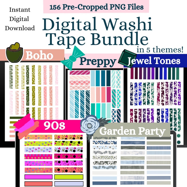 Digital Washi Tape Digital Sticker Bundle Pre-cropped PNG - Etsy