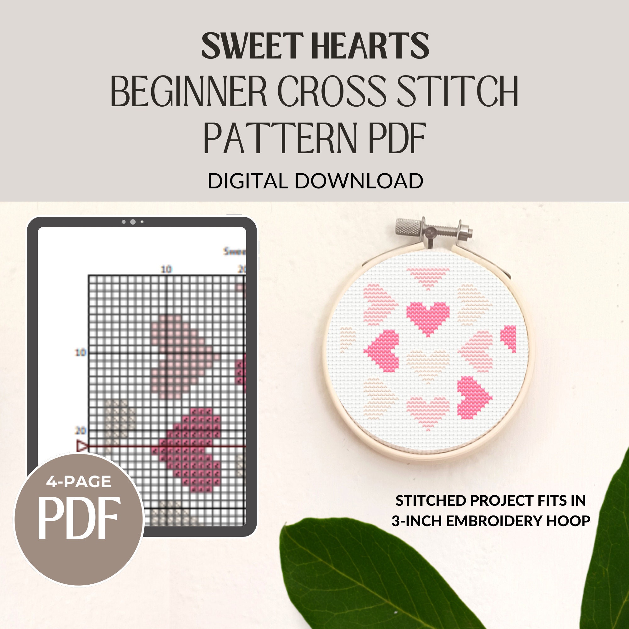 Sweet Hearts Cross Stitch Pattern PDF, Cross Stitch Art, Small Heart ...