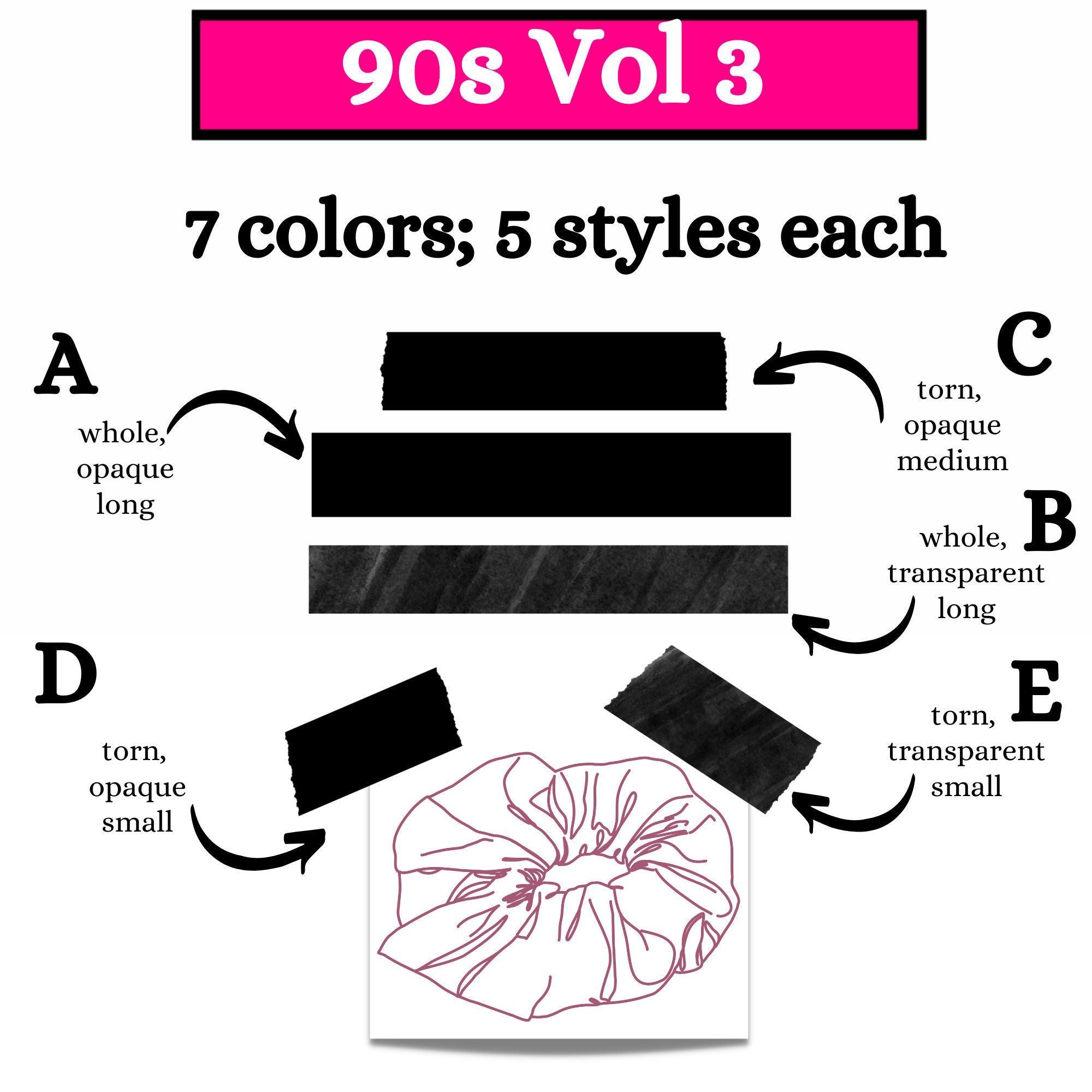 90s Digital Washi Tape Bundle Pre-cropped PNG File Notability Planner ...