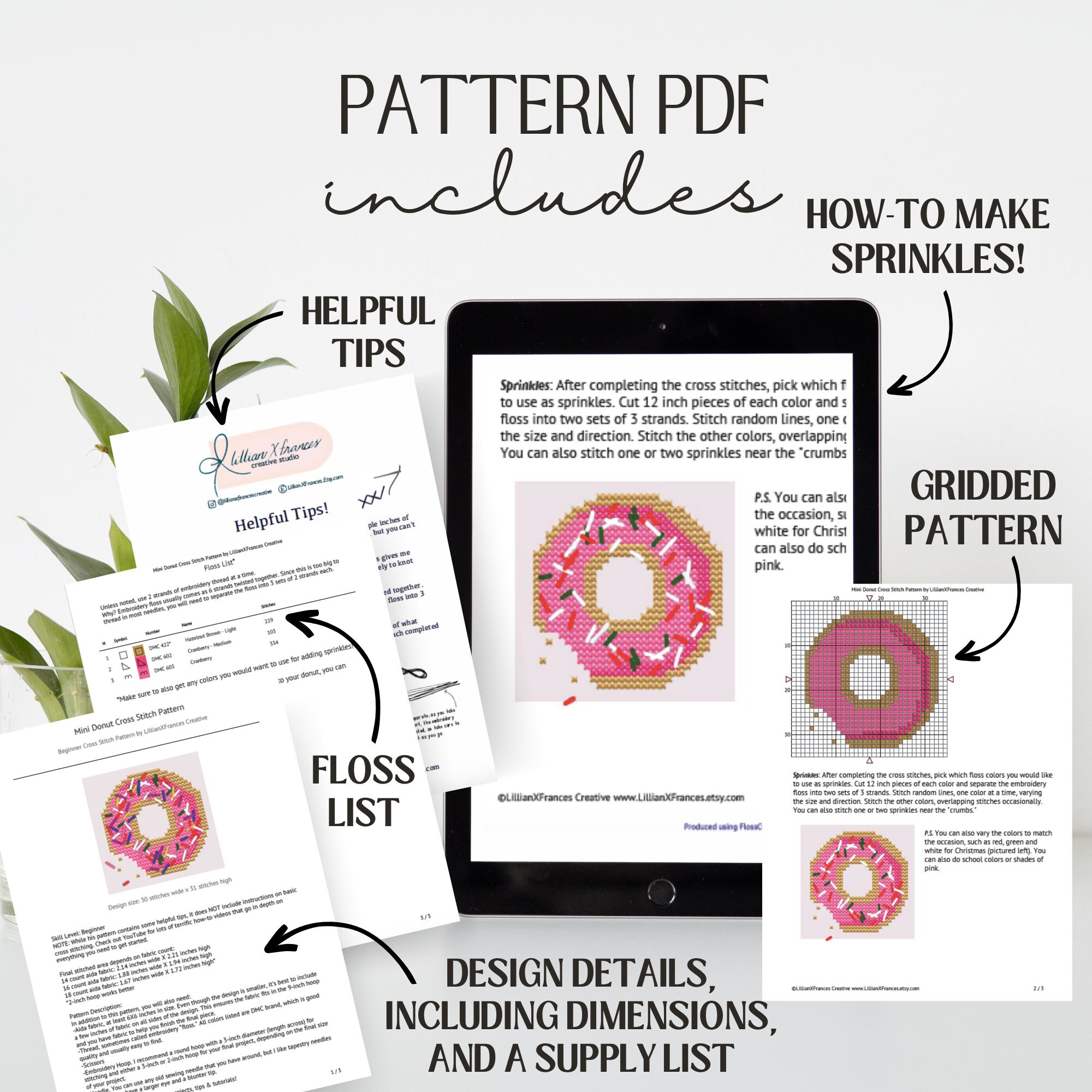Mini Donut Cross Stitch Pattern Pdf, Counted Cross Stitch Art, Small ...