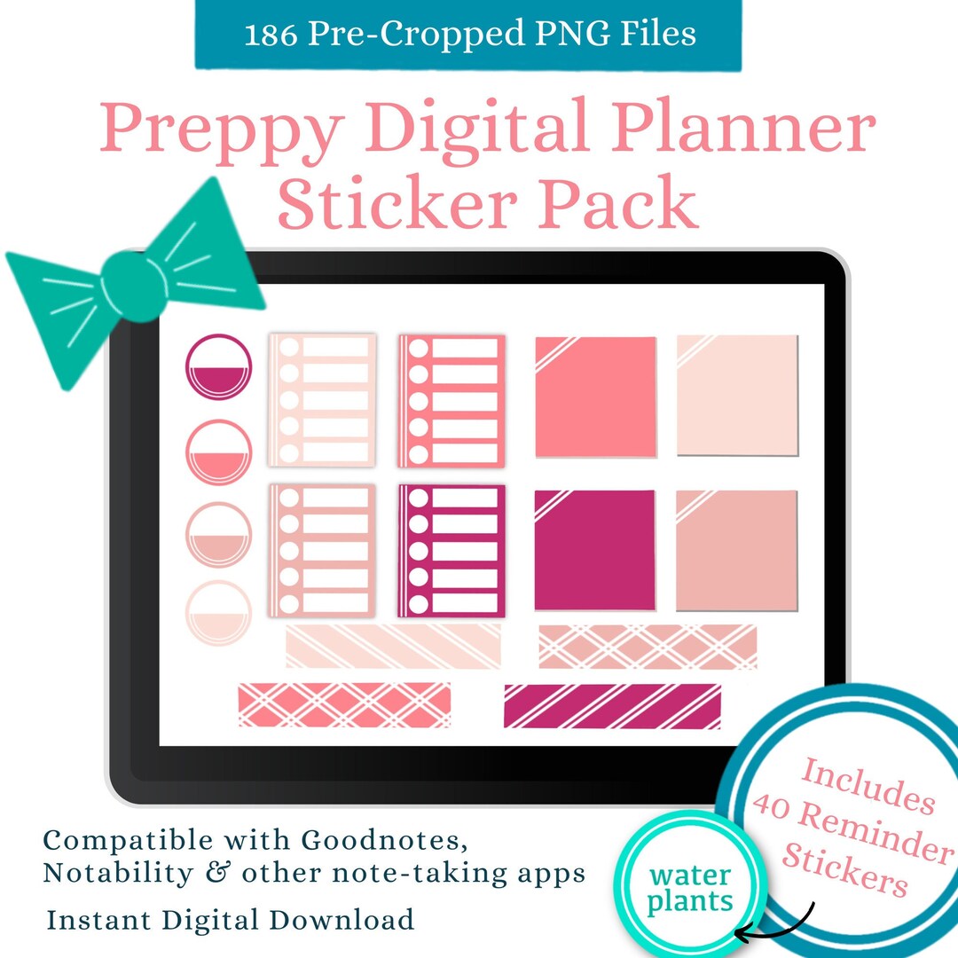 Preppy Digital Sticker Pack | 186 Pre-cropped PNG Files | Pastel ...