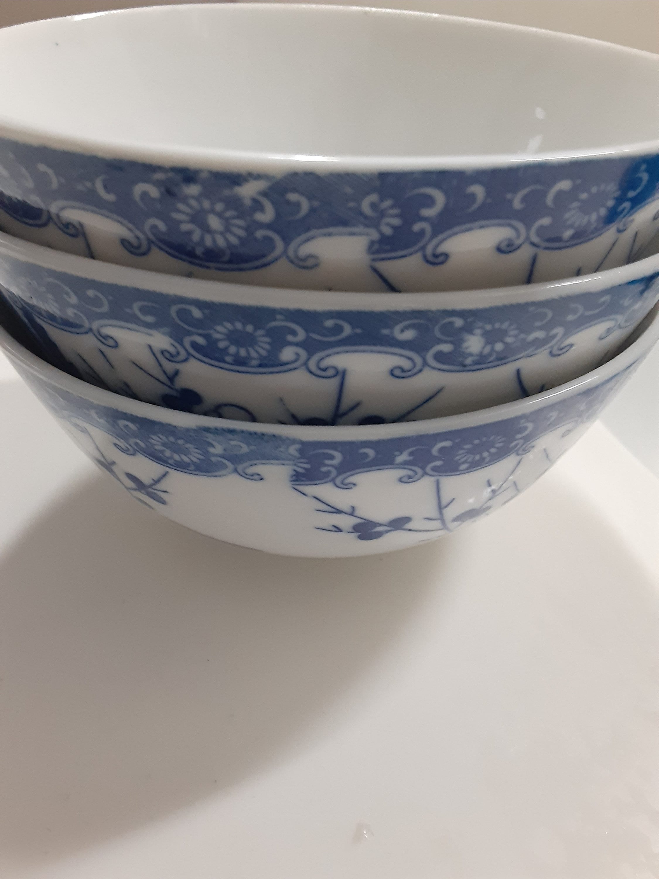Blue & White Rice Bowls Set of 3 Made in Japan/asian Bowls/oriental ...