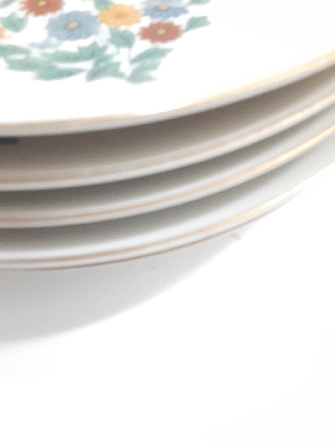 Flower 7 Ceramic Plates With Gold Trim Set of 5/rust Blue & Green ...