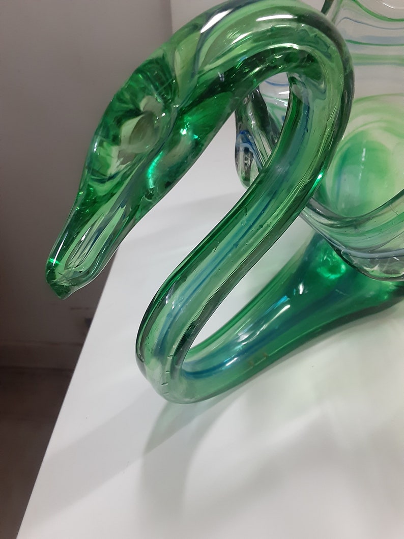 Vintage Green Hand Blown Ppulled Glass Swan/swan Figuribe/swan Dosh ...