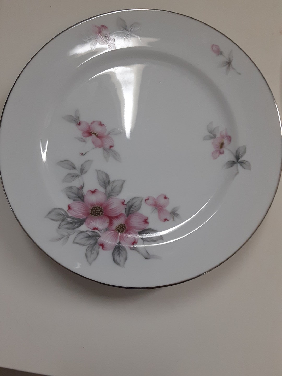 Harmony House Pink & White Dogwood 7" China With Silver Rim Set of 4 ...
