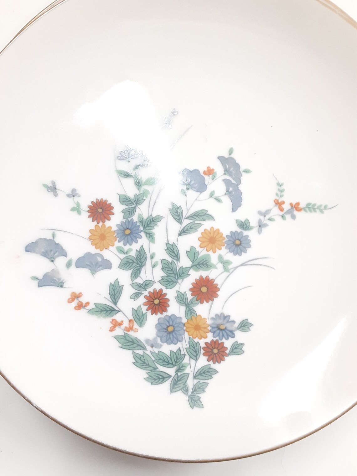 Flower 7" Ceramic Plates With Gold Trim Set of 5/rust Blue & Green ...