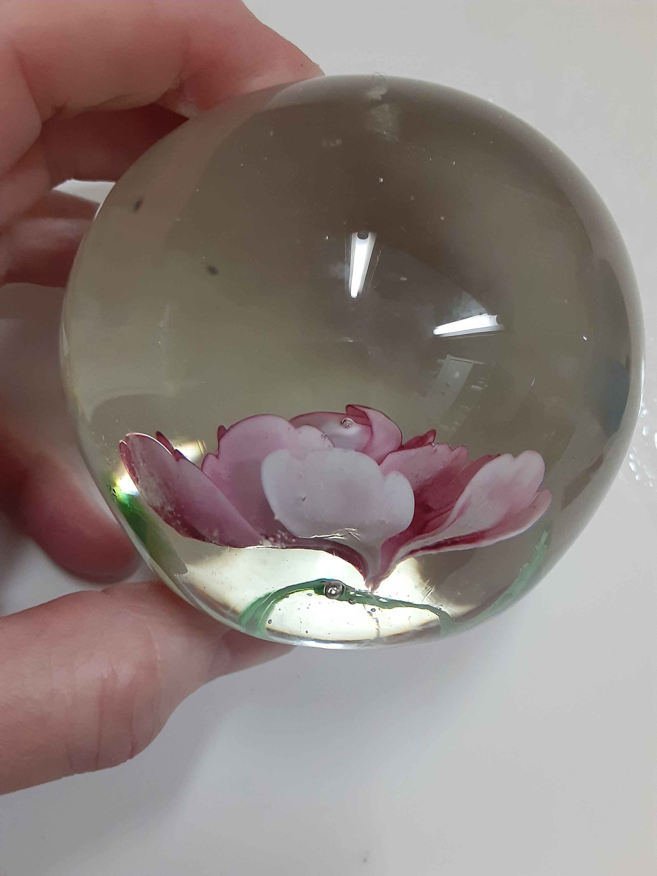 Vintage Round Rose Glass Paperweight/collectible/gift for Her/ Office ...