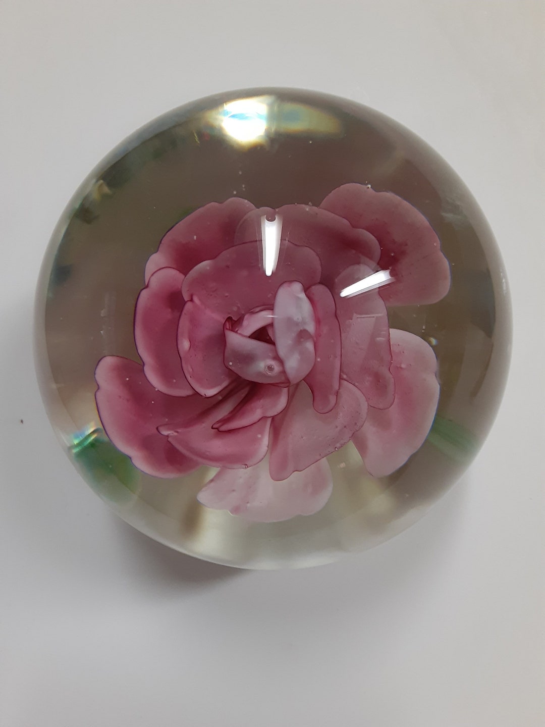 Vintage Round Rose Glass Paperweight/collectible/gift for Her/ Office ...