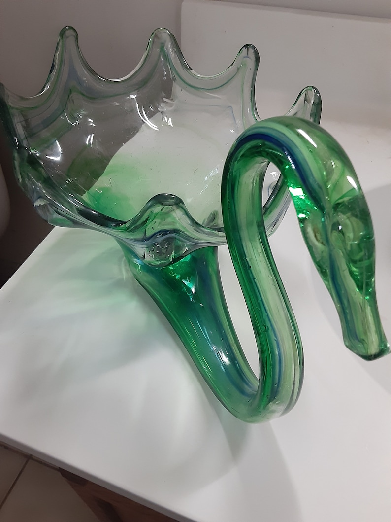 Vintage Green Hand Blown Ppulled Glass Swan/swan Figuribe/swan Dosh ...
