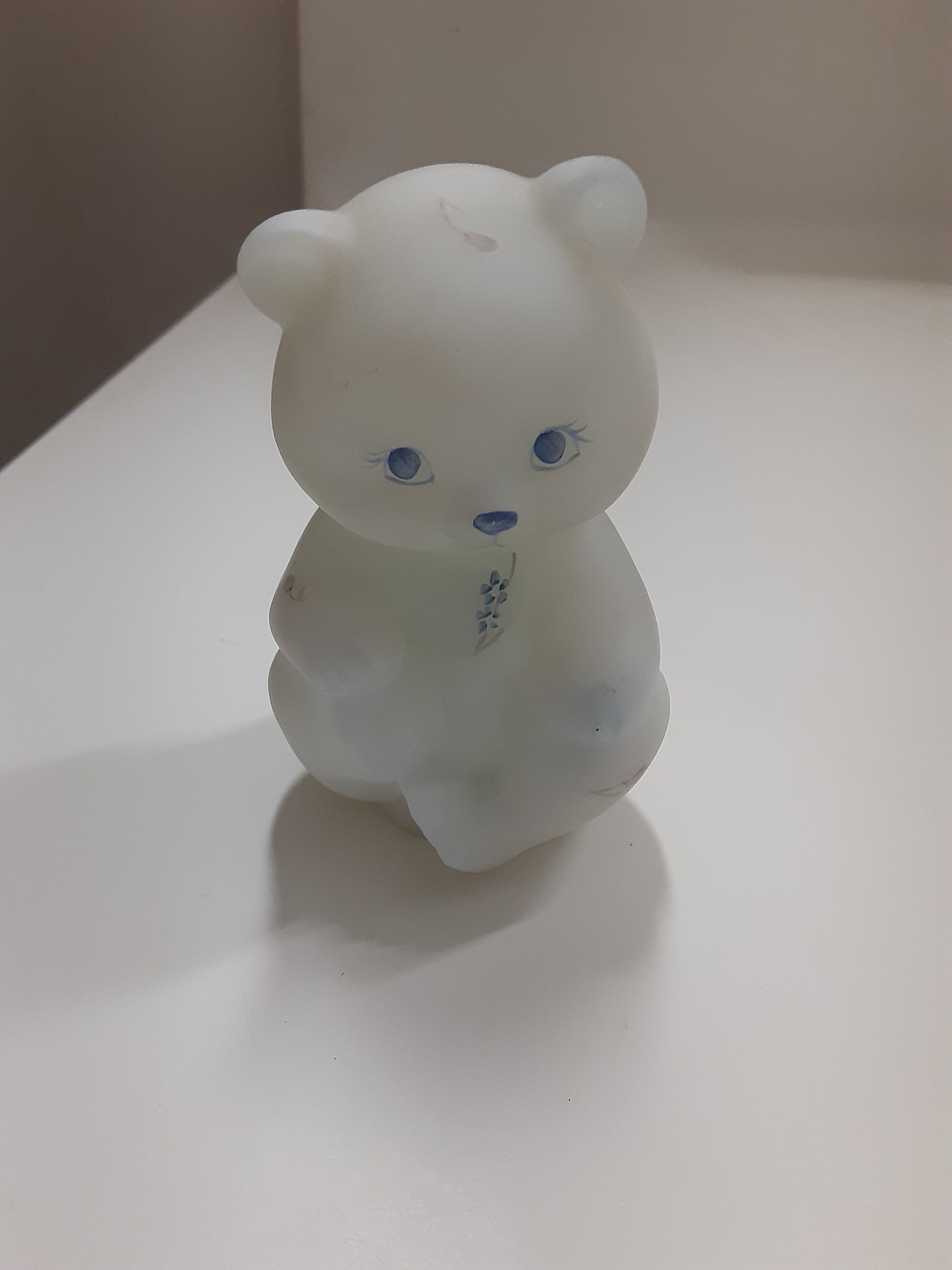 Fenton White Custard Hand Painted Bear With Flowers/white Bear Figurine ...