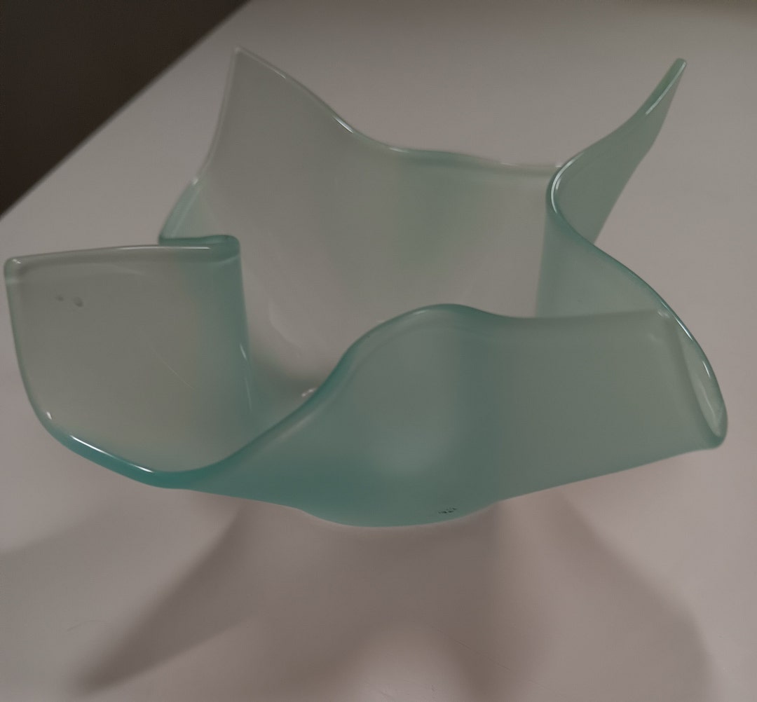 Lt. Green Art Glass Free-form Small Candle Votive With Frosted Outside ...