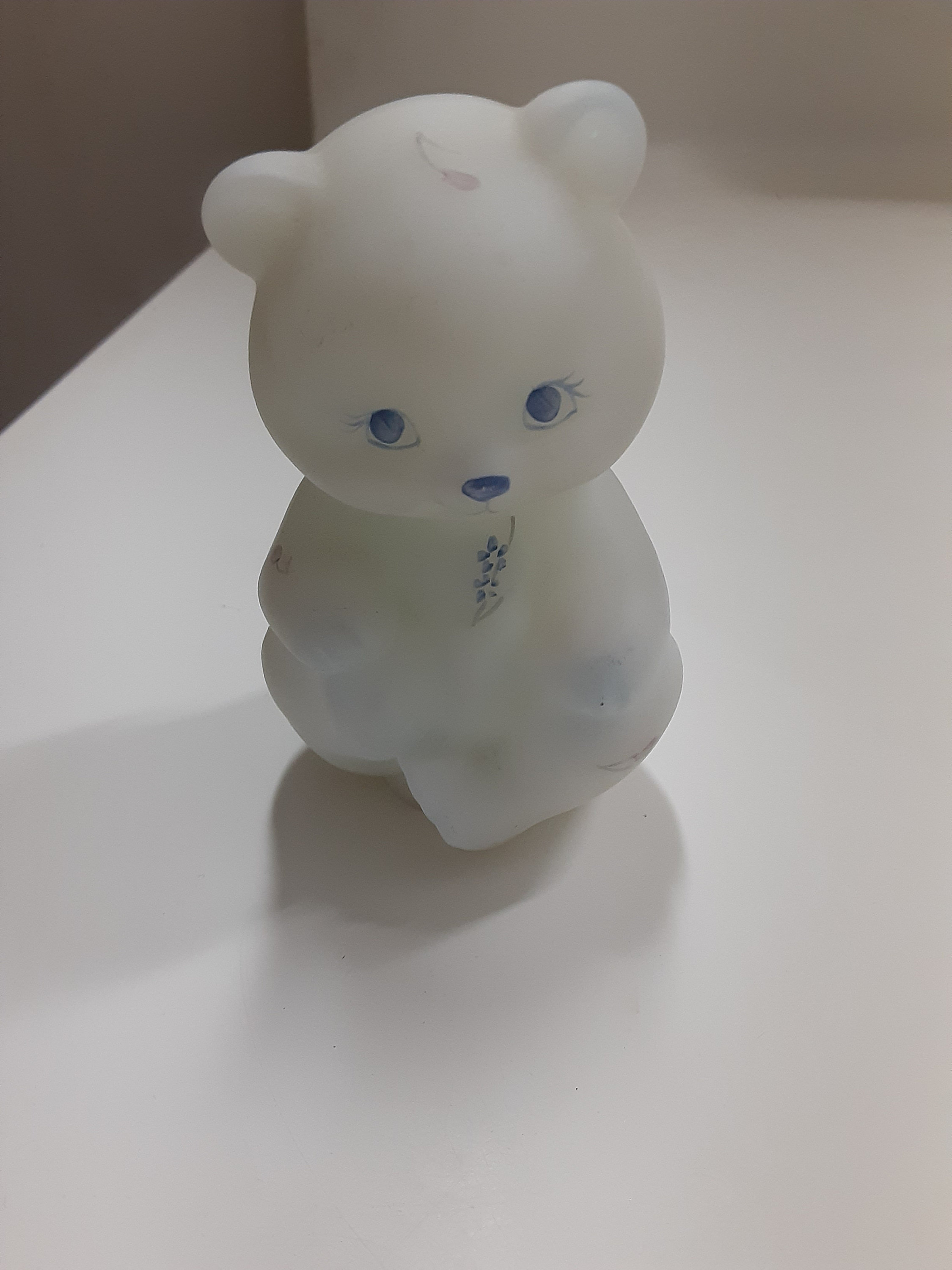 Fenton White Custard Hand Painted Bear With Flowers/white Bear Figurine ...