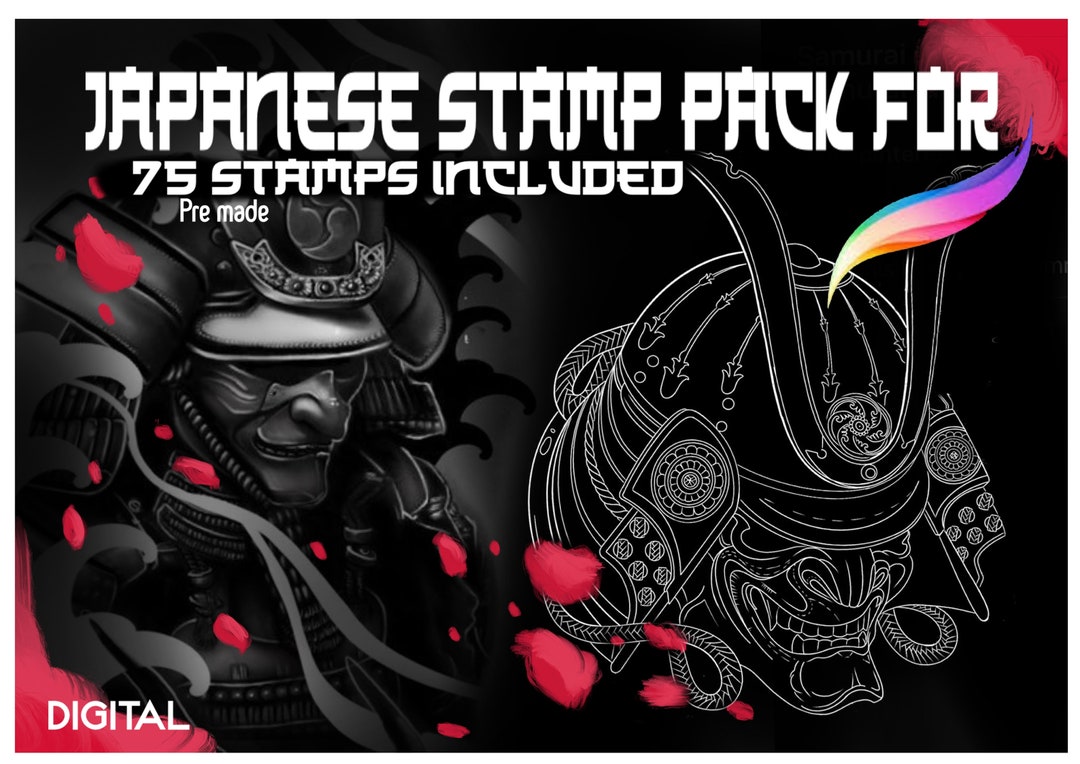 Digital Japanese Stamp Pack for Procreate| 75 Pre Made Stamps Included ...