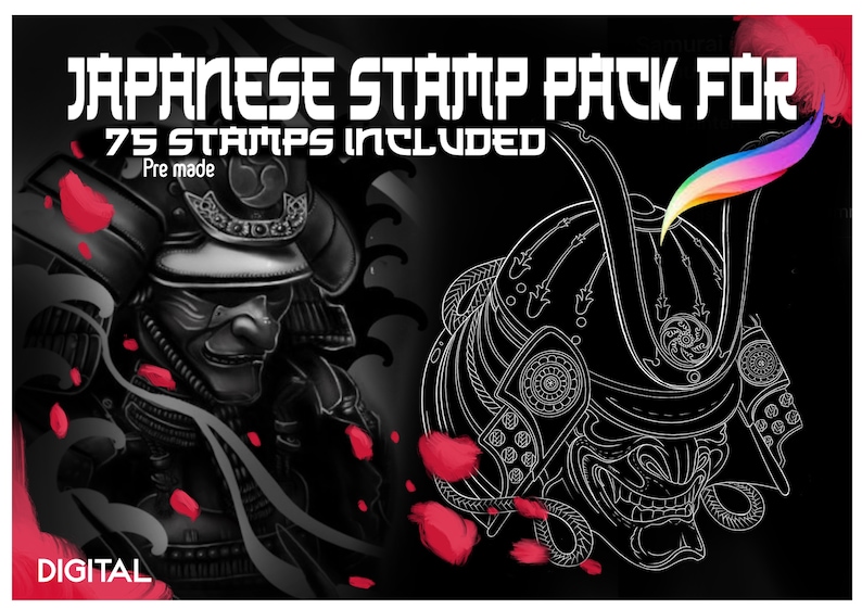Digital Japanese Stamp Pack for Procreate| 75 Pre Made Stamps Included ...