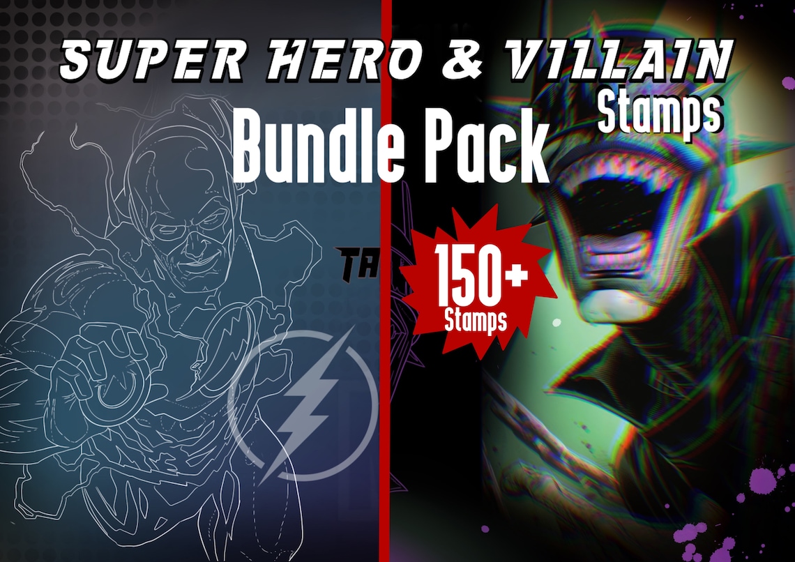 150+ Digital Super Hero & Villains Stencil Tattoo Bundle Stamps ...