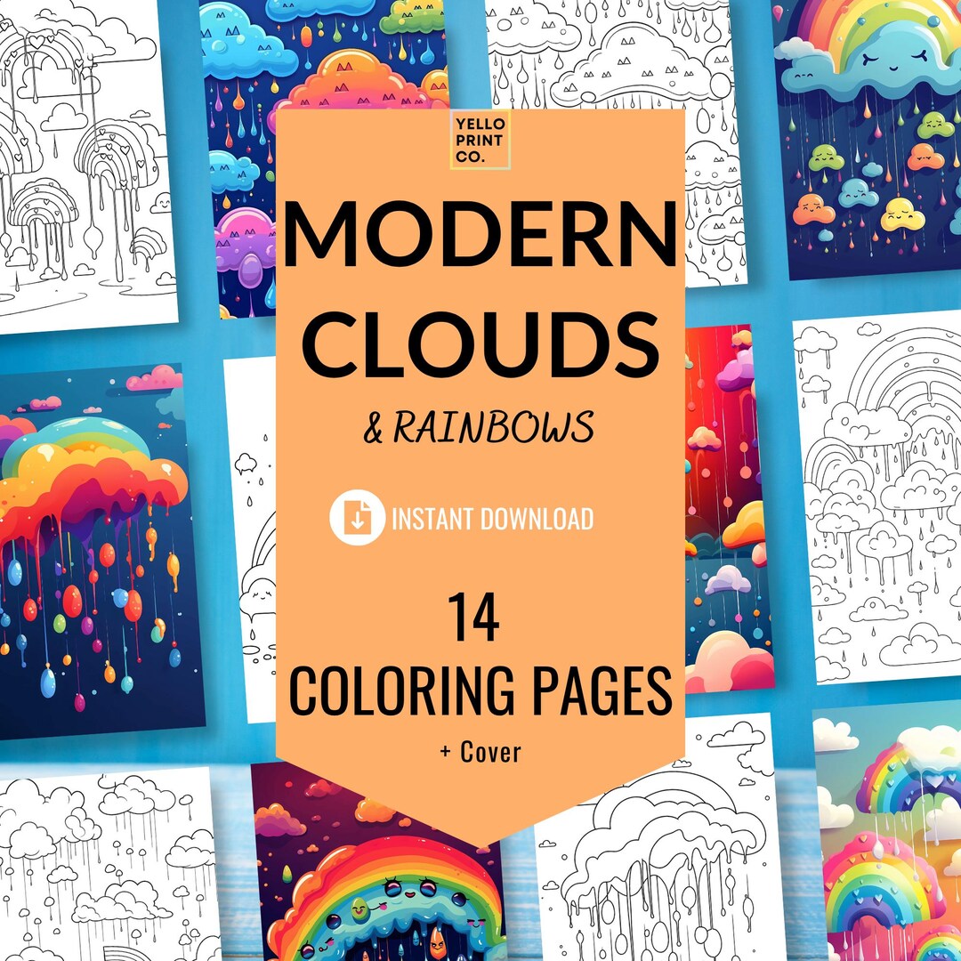 Modern Rainbows & Raindrops Coloring Pages | Relaxing Art Activity for ...
