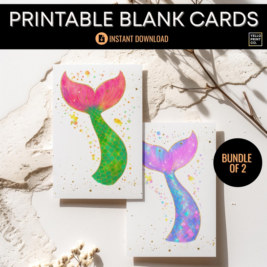 Printable Mermaid Tail Card Bundle - Set of 2 Blank Cards - 5x7 & 4x6 ...