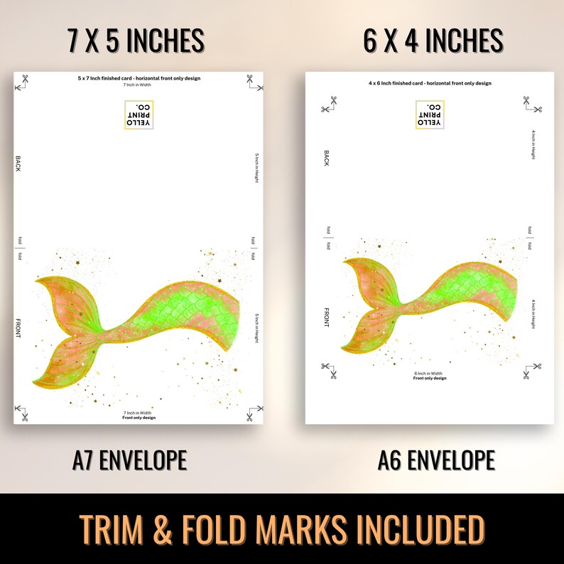 Teal & Gold Mermaid Tail Cards: Printable Birthday Card, Thank You ...