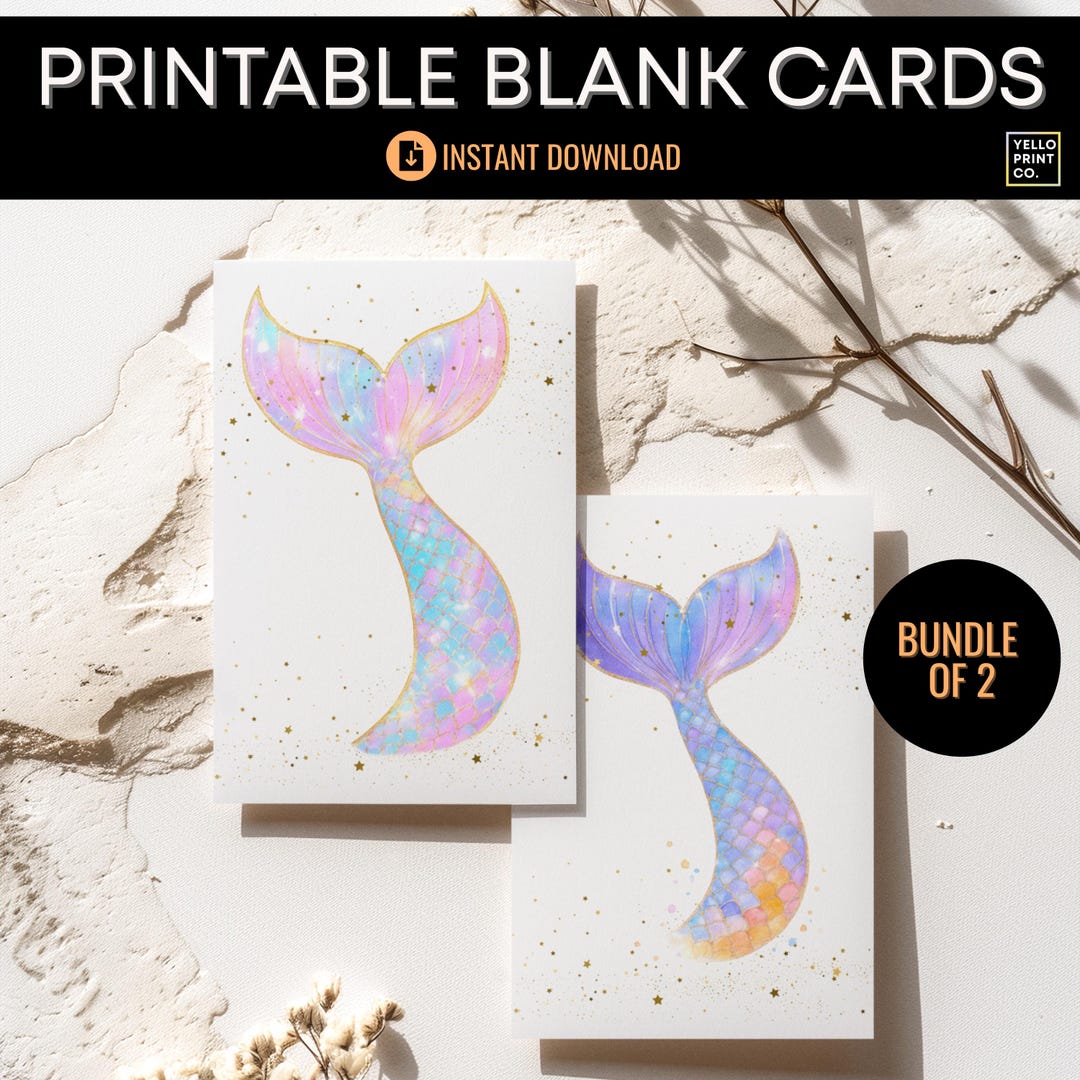 Sparkling Mermaid Tail Cards, Ocean Theme, Printable Greeting Cards ...