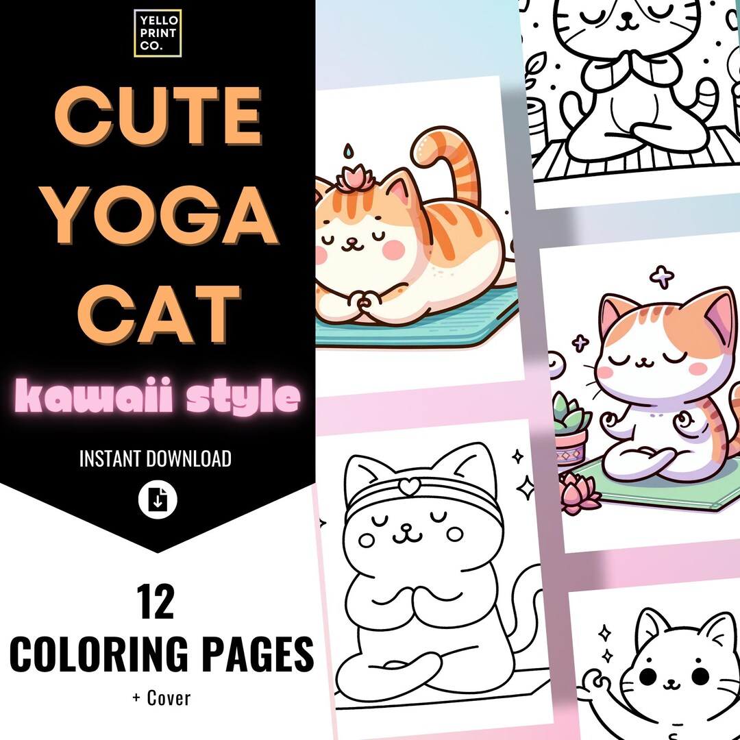Yoga Cat Coloring Book | Kawaii Cat Printable Art | Instant Download ...