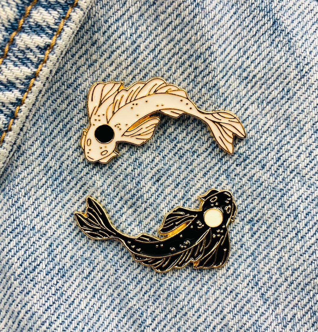 New Enamel Pin Koi Fish Yin Yang Animal Metal Connector Gift Birthday 2 ...
