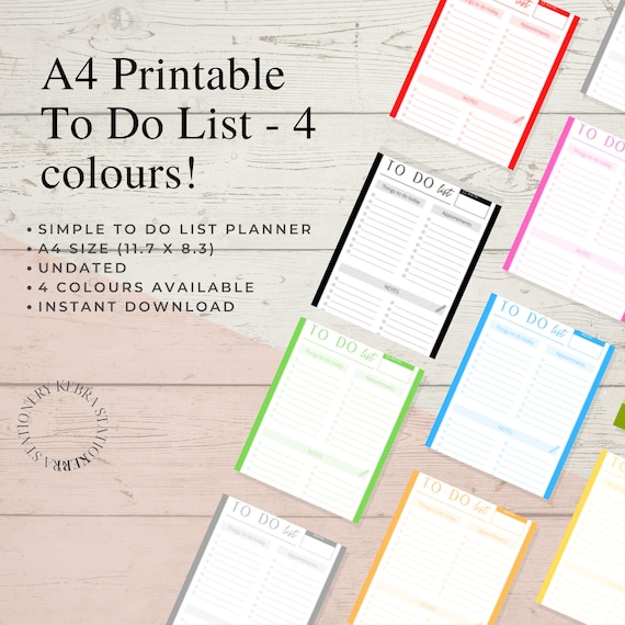 A4 Printable to Do List 4 Colours Provided in This Listing: | Etsy