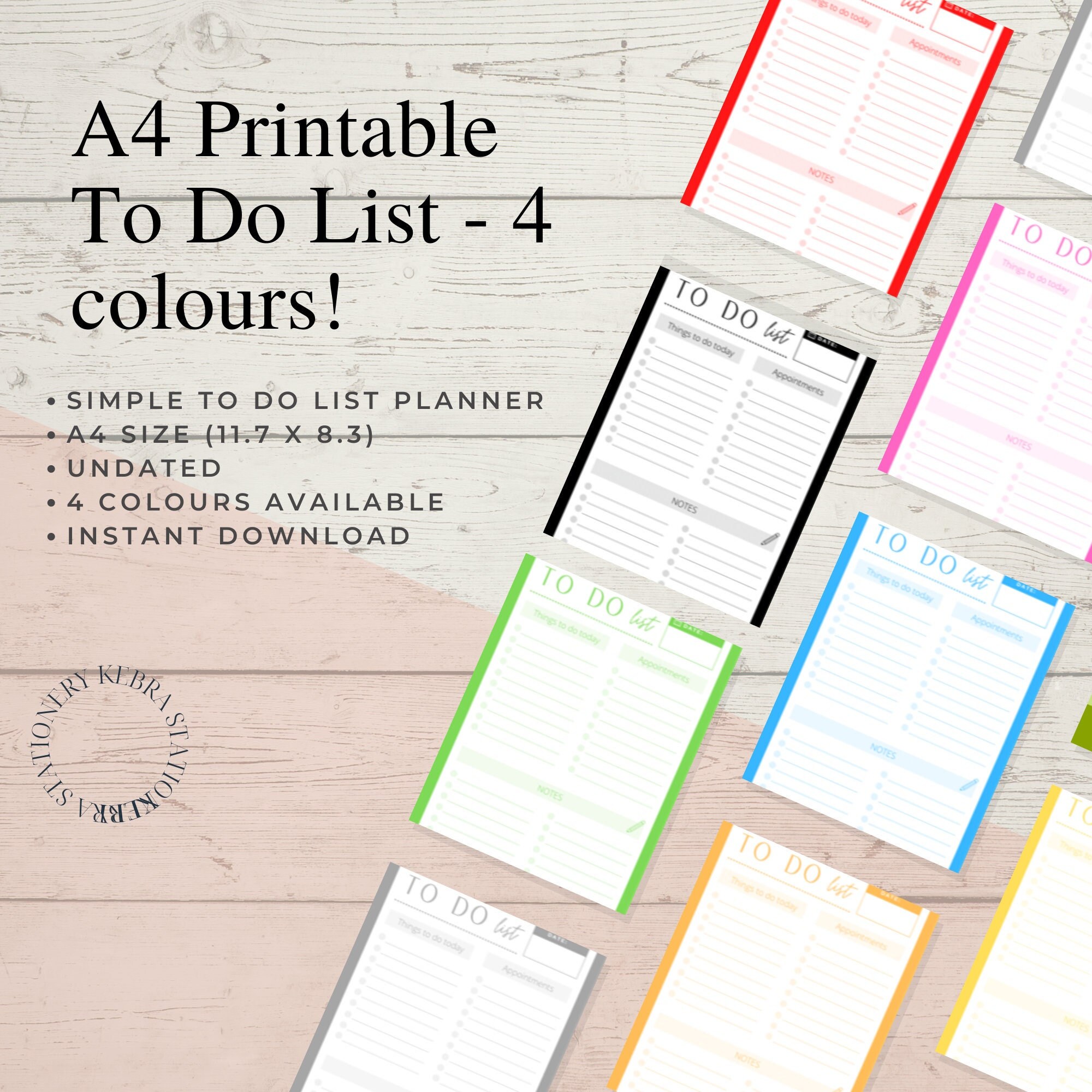 A4 Printable to Do List - 4 Colours Provided in This Listing: Grey ...