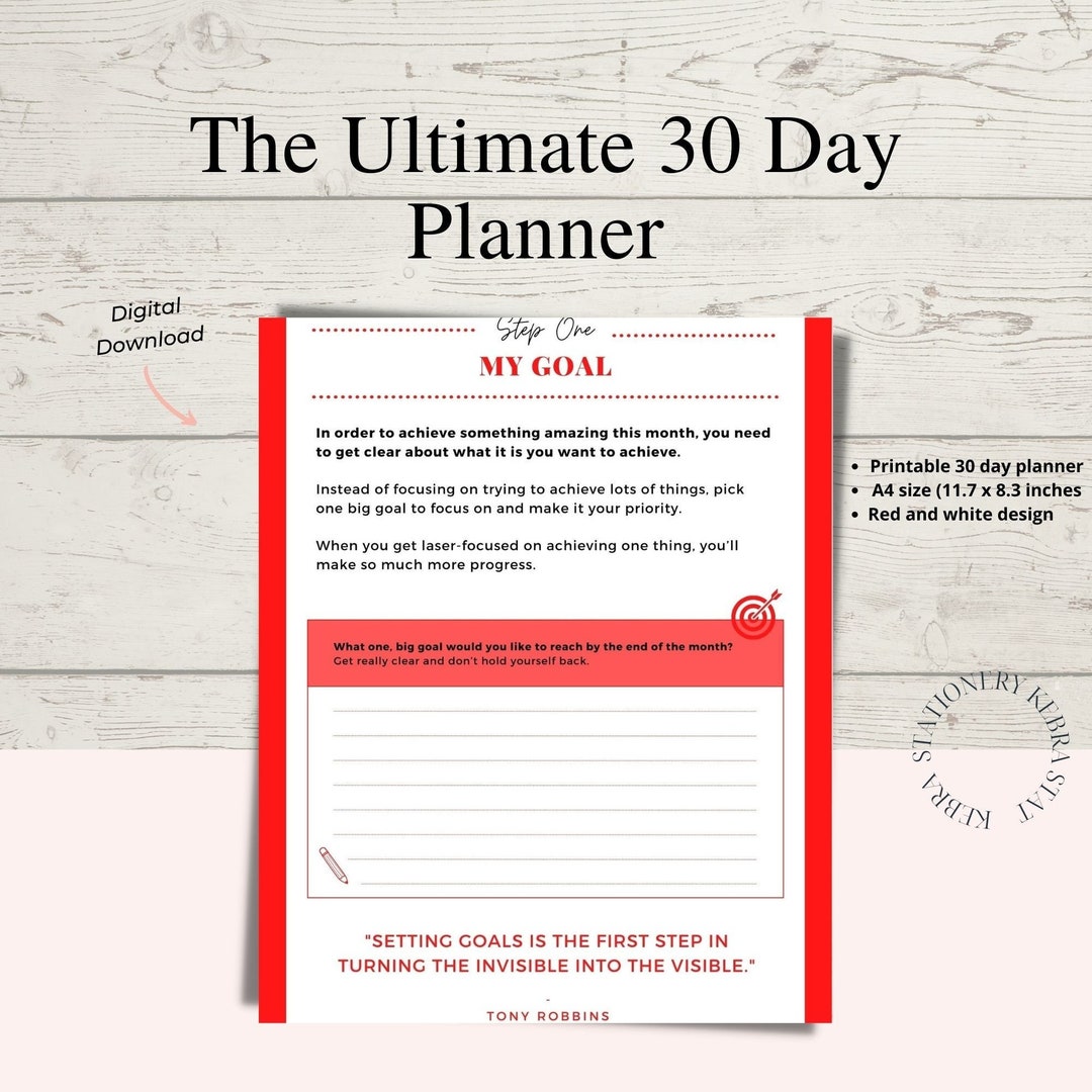 The Ultimate 30 Day Planner - Red A4 Goal Setting Planner - Etsy