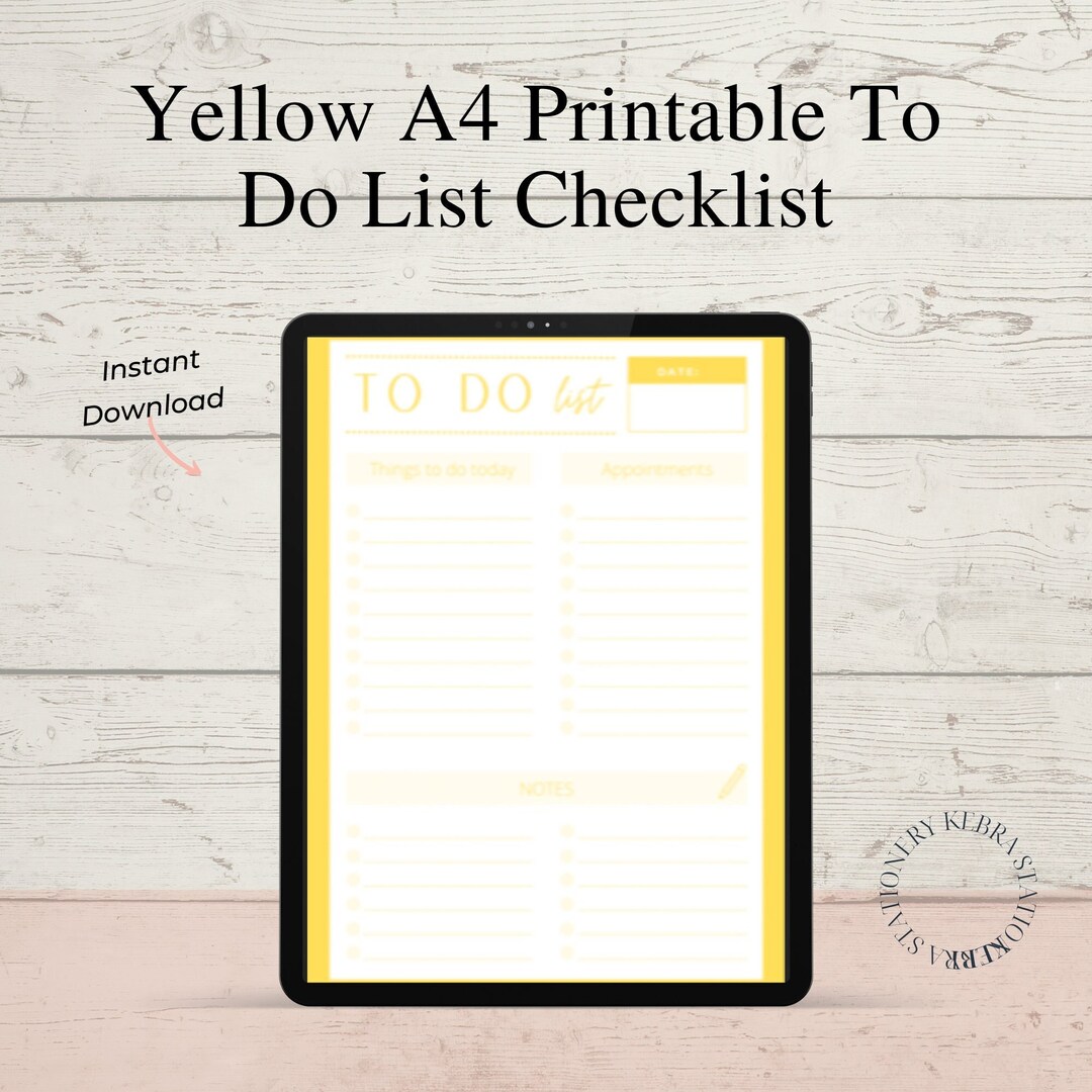 Yellow A4 Printable to Do List - for Instant Download - Etsy