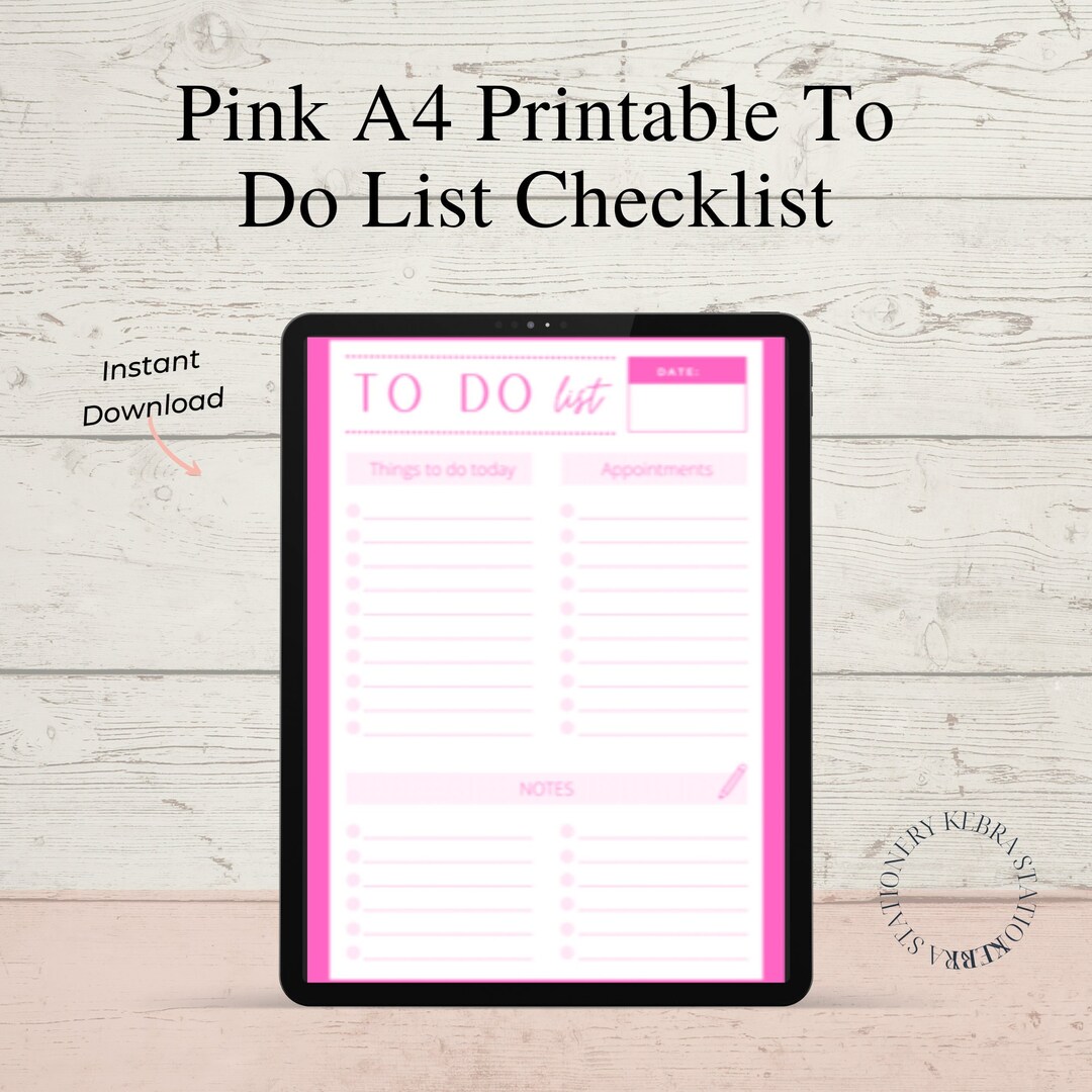 Pink A4 Printable to Do List - for Instant Download - Etsy