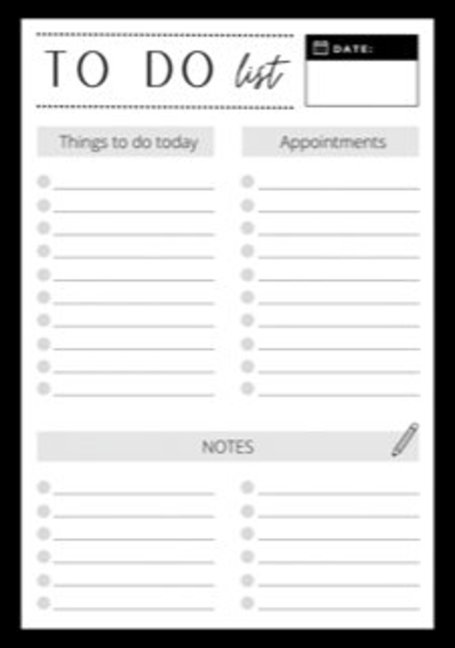 Black A4 Printable to Do List - for Instant Download - Etsy