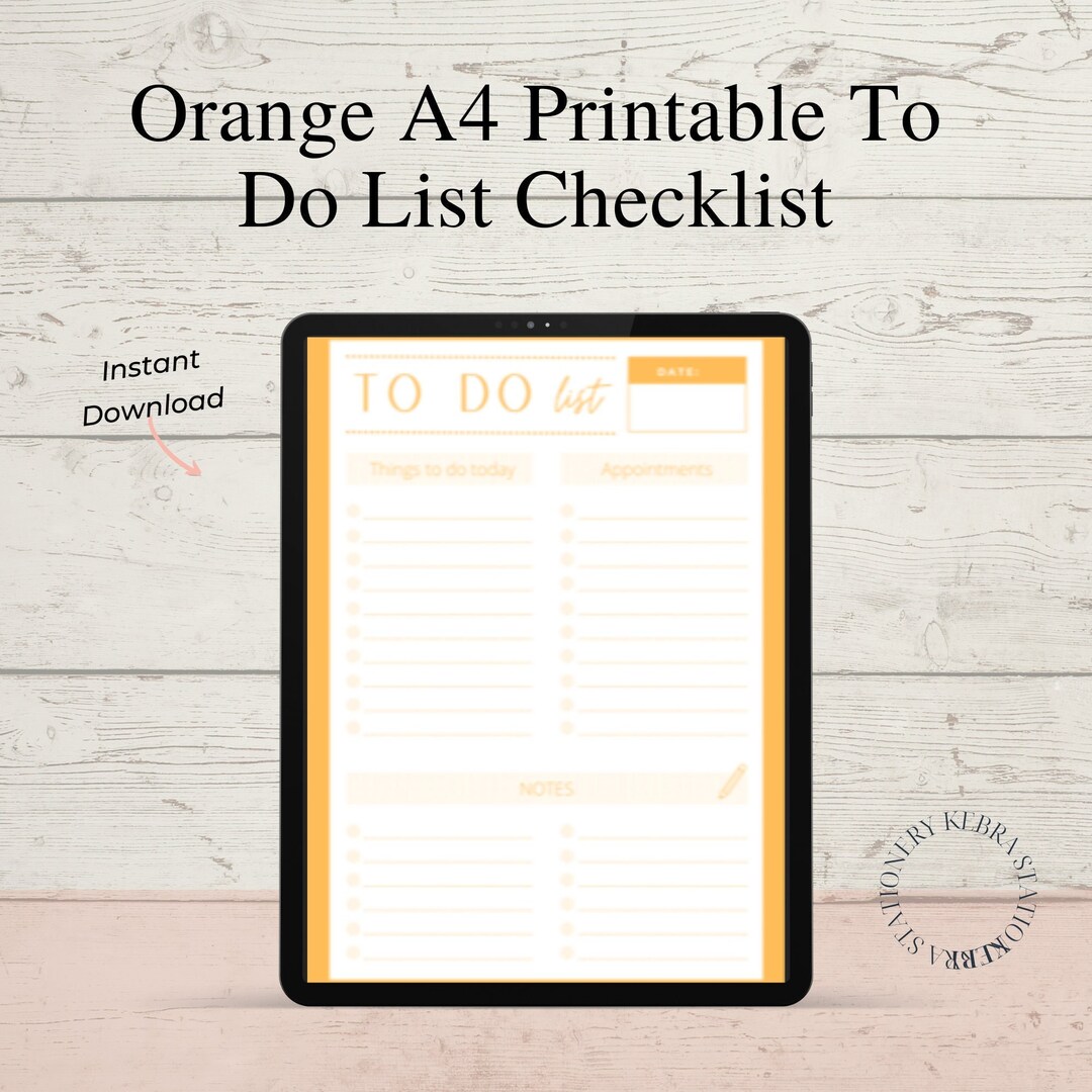 Orange A4 Printable to Do List - for Instant Download - Etsy