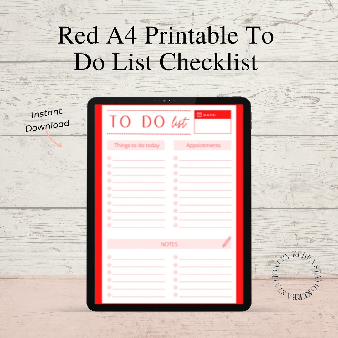 Red A4 Printable to Do List - for Instant Download - Etsy