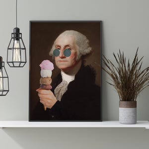 Funny George Washington Ice Cream Art Print: Quirky Wall Decor (digital ...