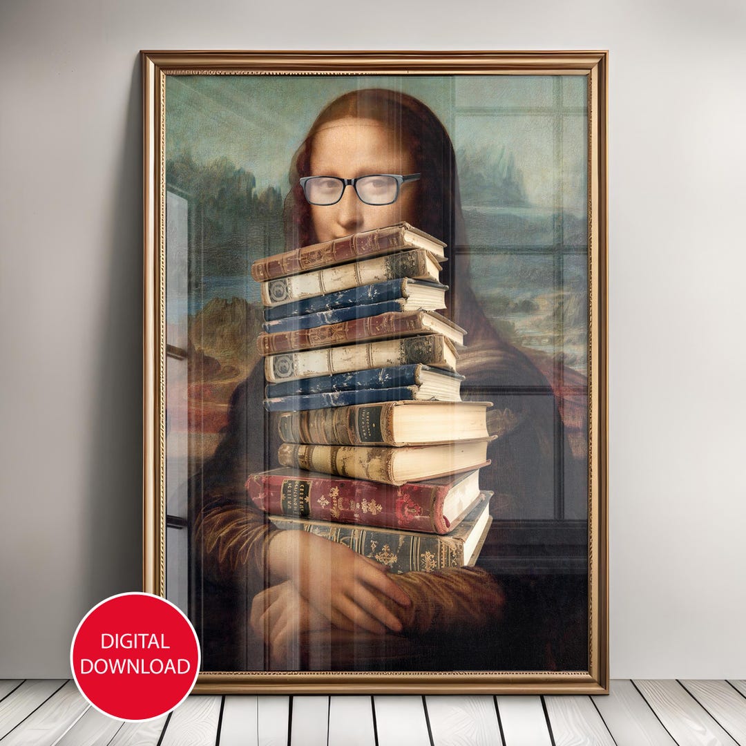 Altered Art, Mona Lisa With Books, Mona Lisa Print, Altered Art Print ...