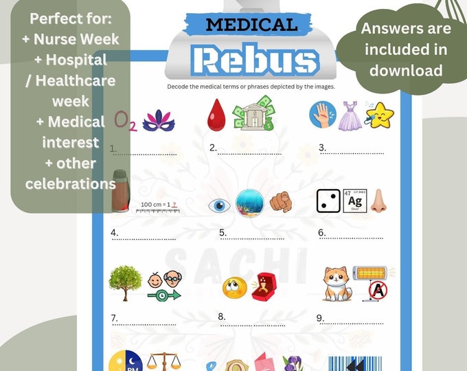 Printable Medical REBUS Game | Nurse Week Puzzles | Healthcare Week ...