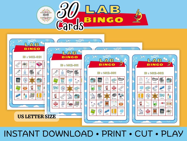 Printable 30 Laboratory Picture Bingo Cards | 2026 Lab Story | Lab Week ...