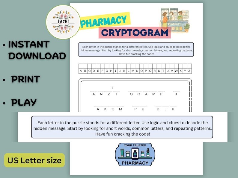 Pharmacy Cryptogram Puzzle: Printable Game for Pharmacy Week (PDF ...