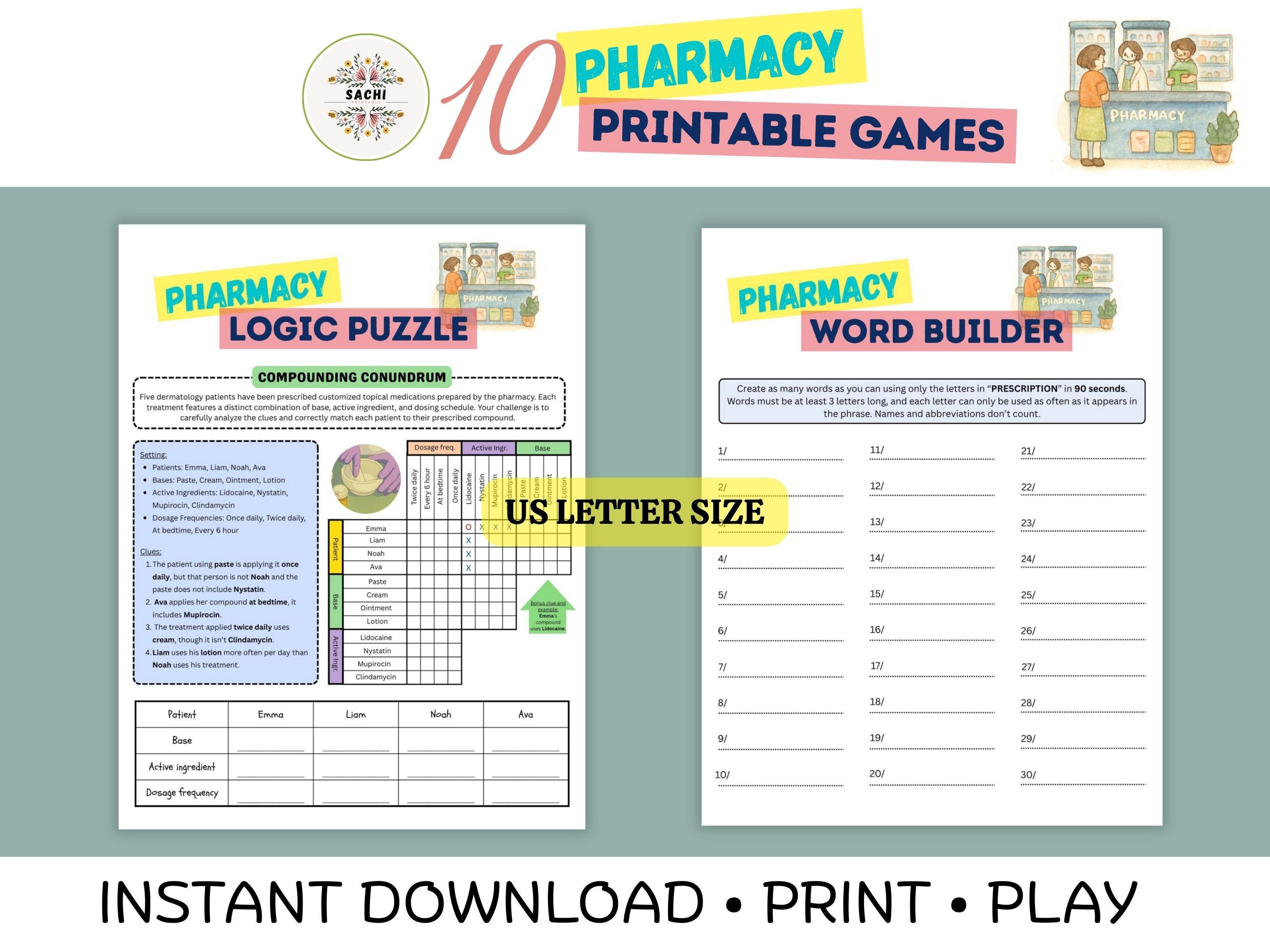Printable 10 Pharmacy Game Bundle | Pharmacy Week 2025 Puzzles | Fun ...